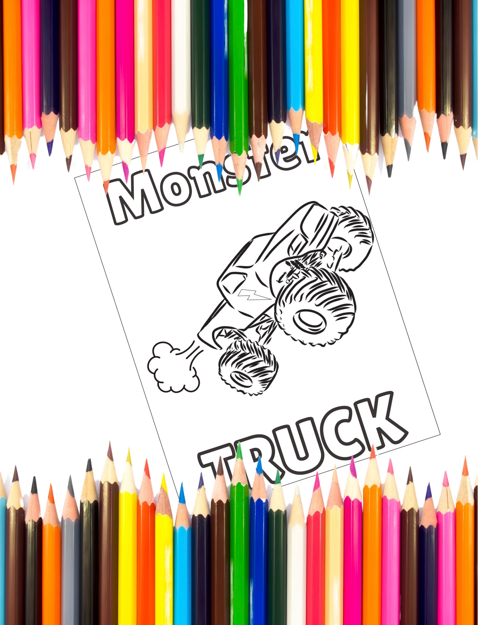 Monster Truck Coloring Page Birthday Party Activity, Party Favor ...