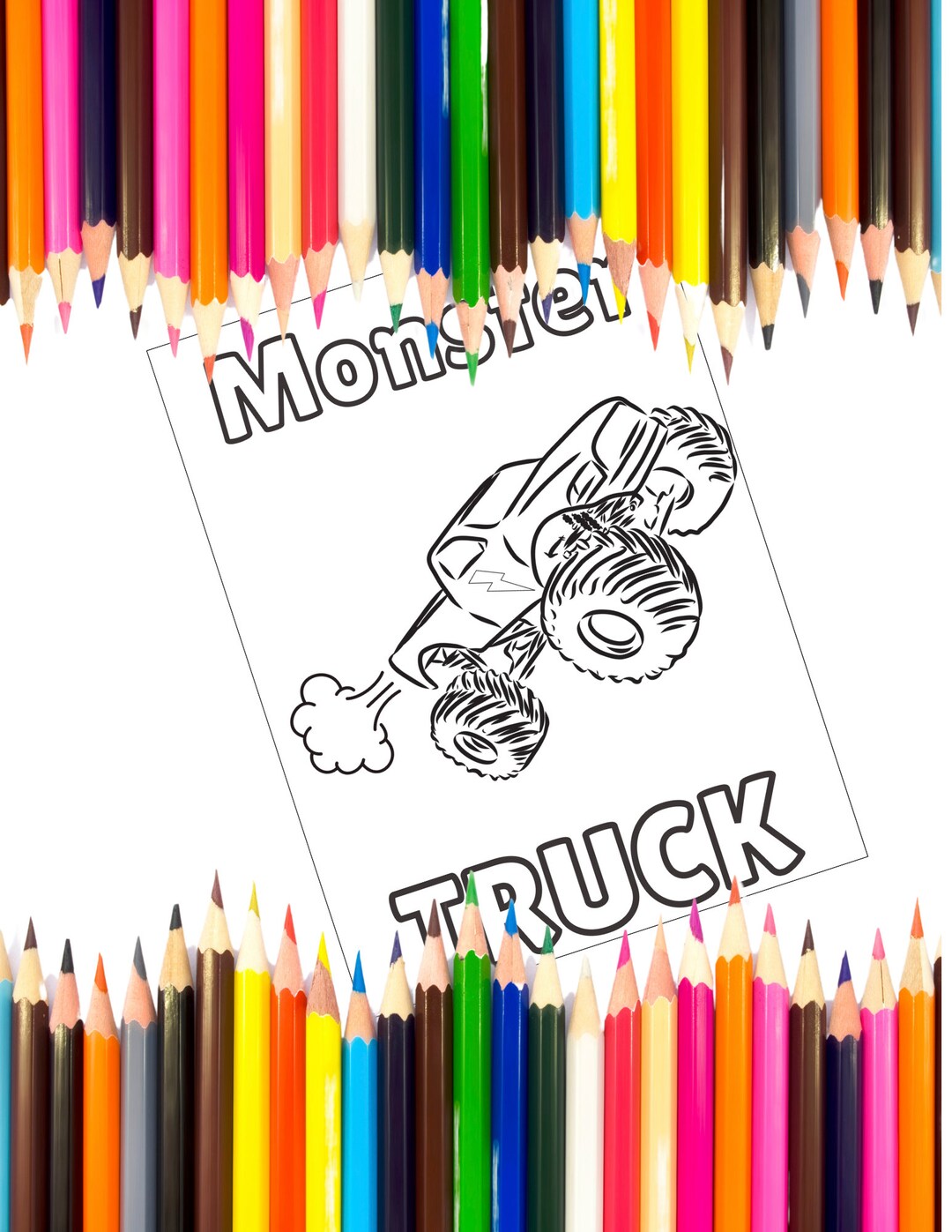 Monster Truck Coloring Page - Birthday Party Activity, Party Favor ...