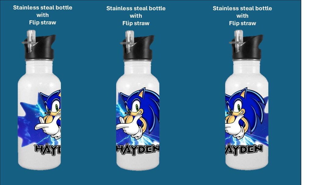 Personalised Sonic Hedgehog Theme 750ml Stainless Steel Water Drink ...