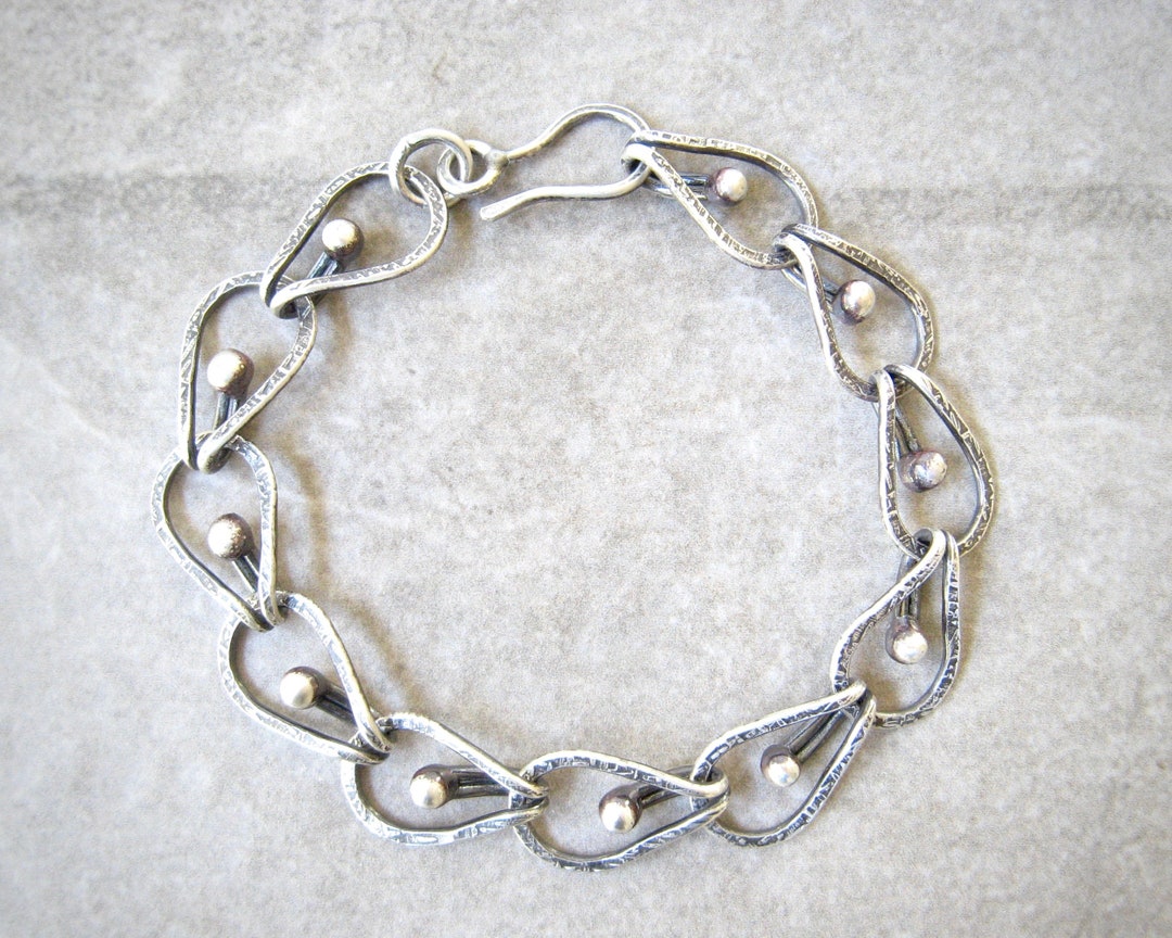 Fine Silver Bracelet Forged Silver Links Oxidized Silver - Etsy