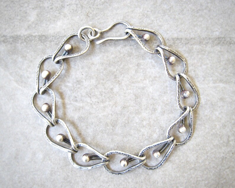 Fine Silver Bracelet Forged Silver Links Oxidized Silver - Etsy
