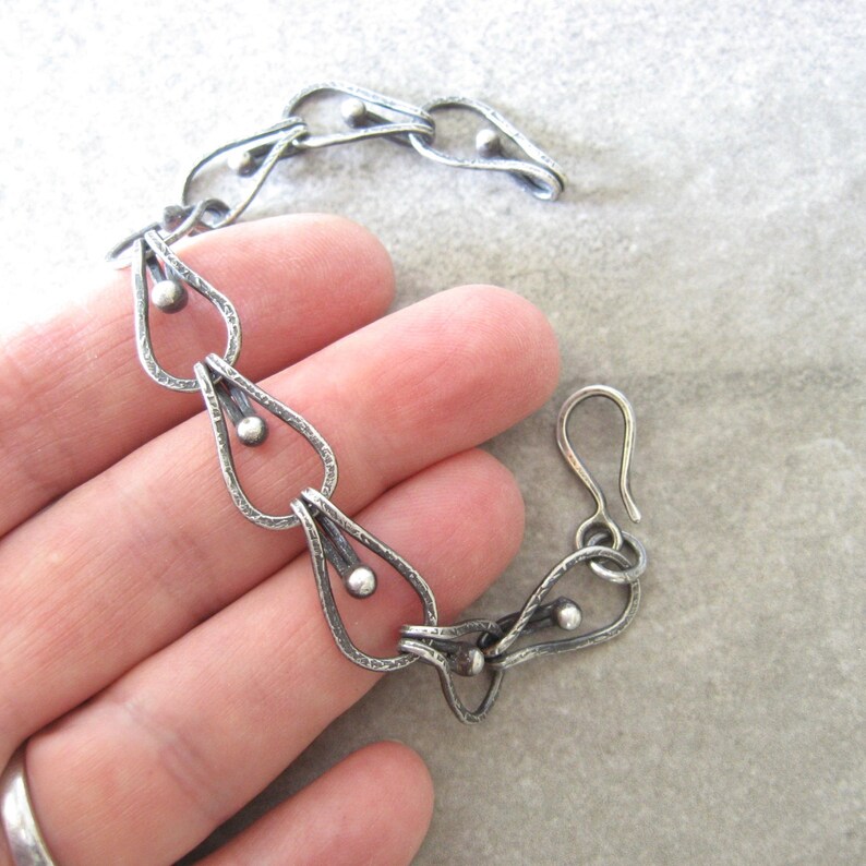 Fine Silver Bracelet Forged Silver Links Oxidized Silver - Etsy