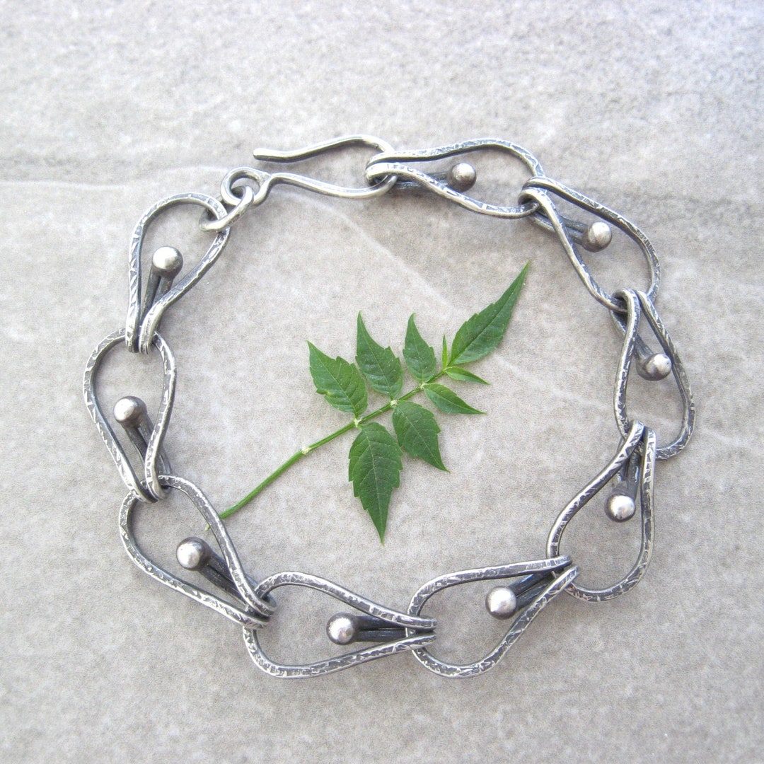 Fine Silver Bracelet Forged Silver Links Oxidized Silver - Etsy