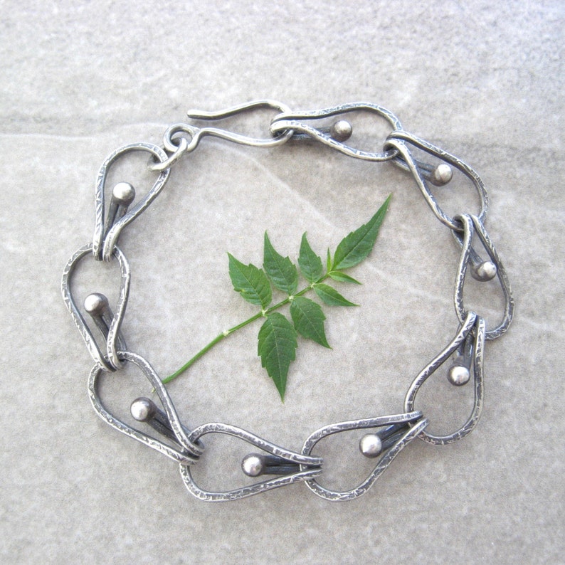 Fine Silver Bracelet Forged Silver Links Oxidized Silver - Etsy