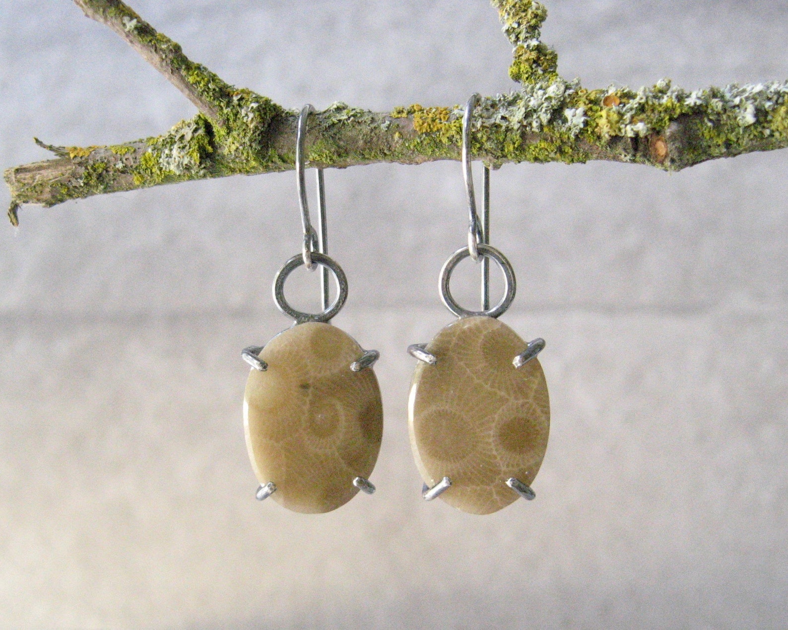 Fossil Earrings, Petoskey Stones, Metalwork Jewelry, Oxidized Silver ...