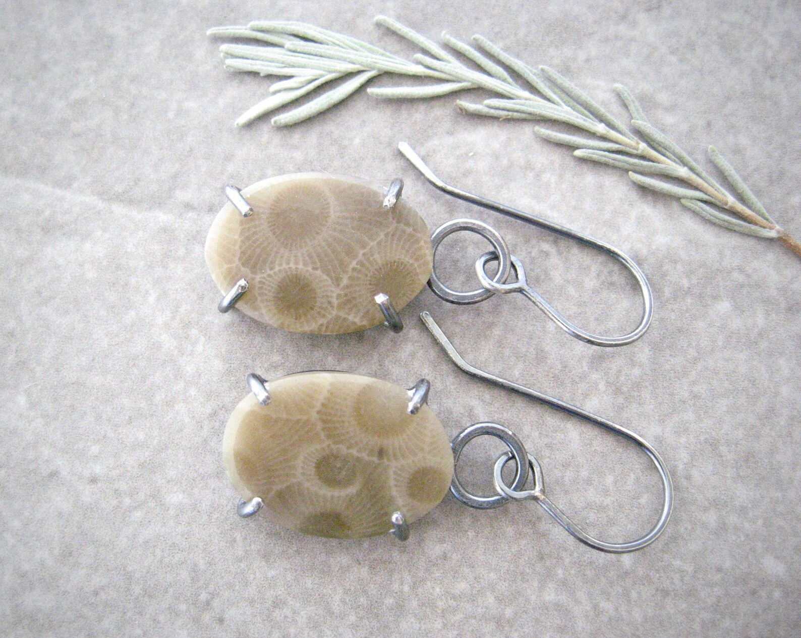 Fossil Earrings, Petoskey Stones, Metalwork Jewelry, Oxidized Silver ...