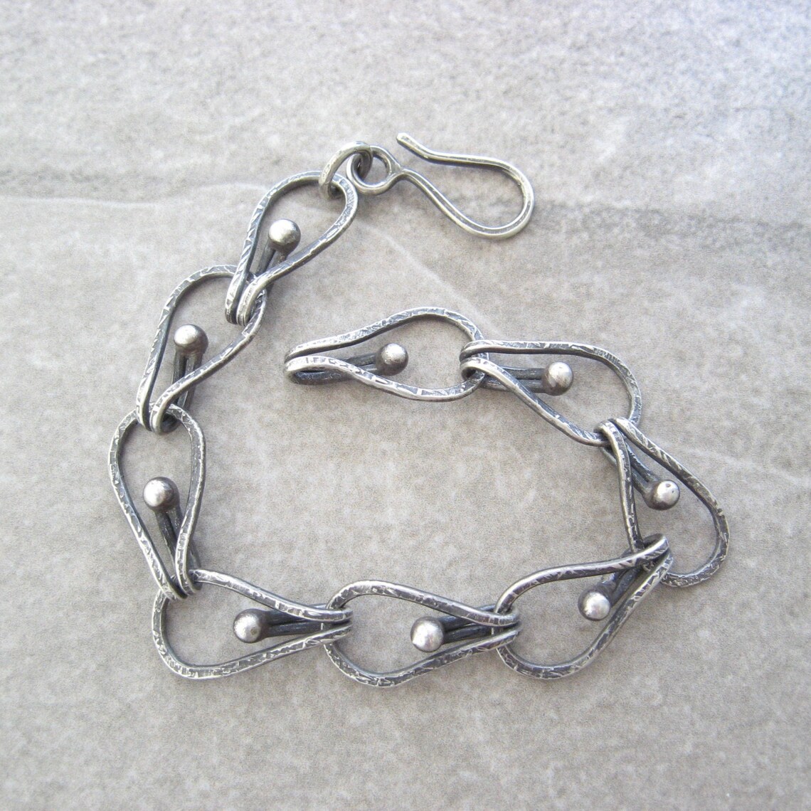 Fine Silver Bracelet Forged Silver Links Oxidized Silver - Etsy