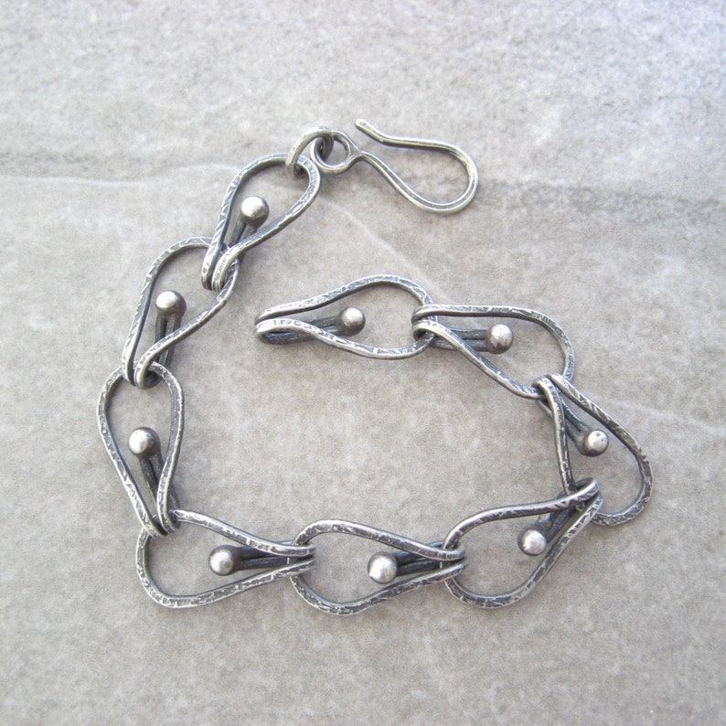 Fine Silver Bracelet Forged Silver Links Oxidized Silver - Etsy