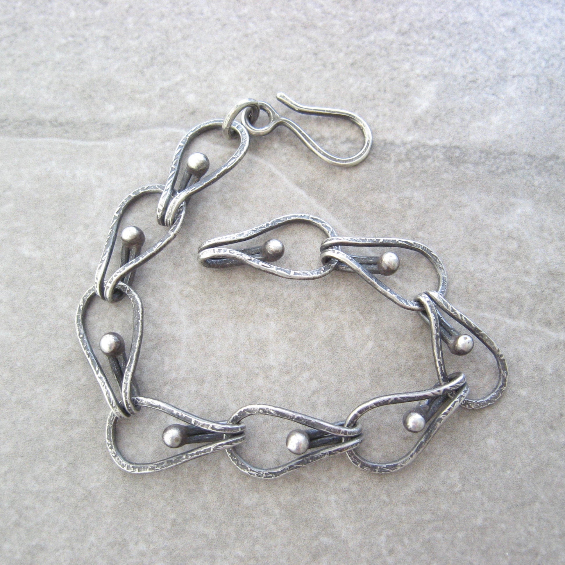 Fine Silver Bracelet Forged Silver Links Oxidized Silver - Etsy