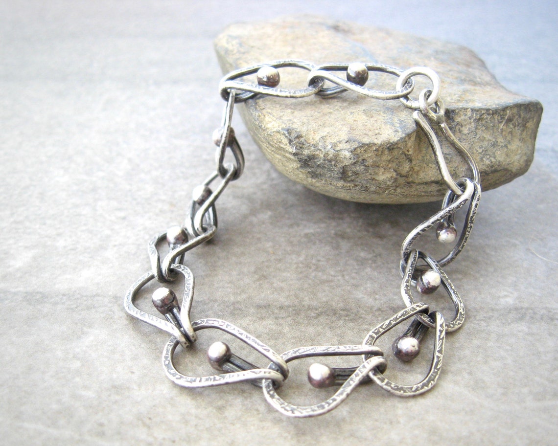Fine Silver Bracelet Forged Silver Links Oxidized Silver - Etsy
