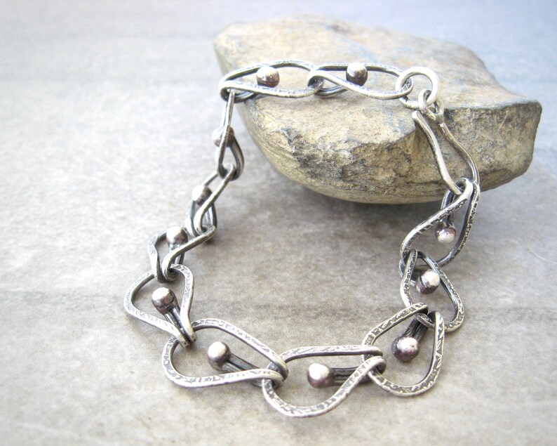 Fine Silver Bracelet Forged Silver Links Oxidized Silver - Etsy
