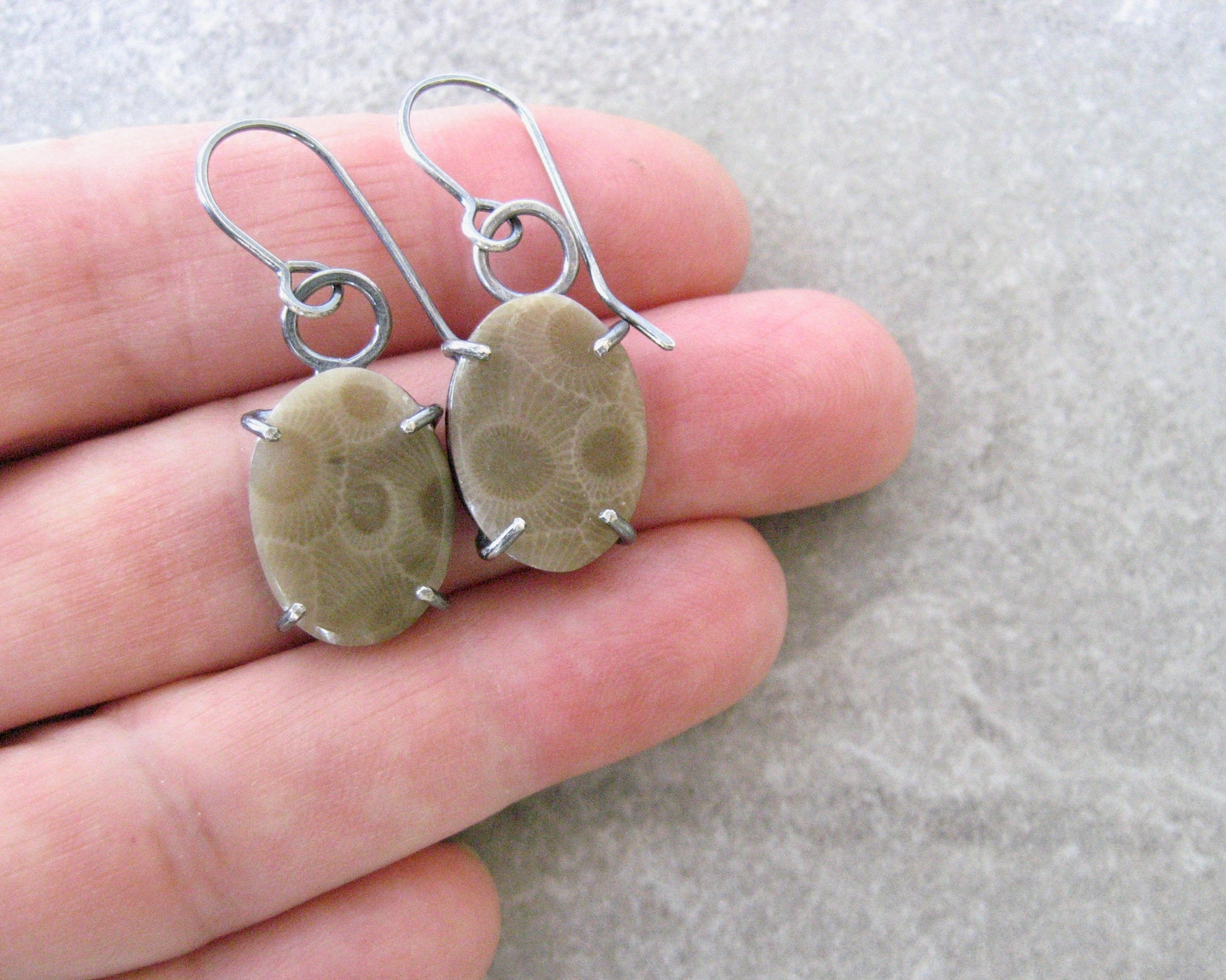 Fossil Earrings, Petoskey Stones, Metalwork Jewelry, Oxidized Silver ...