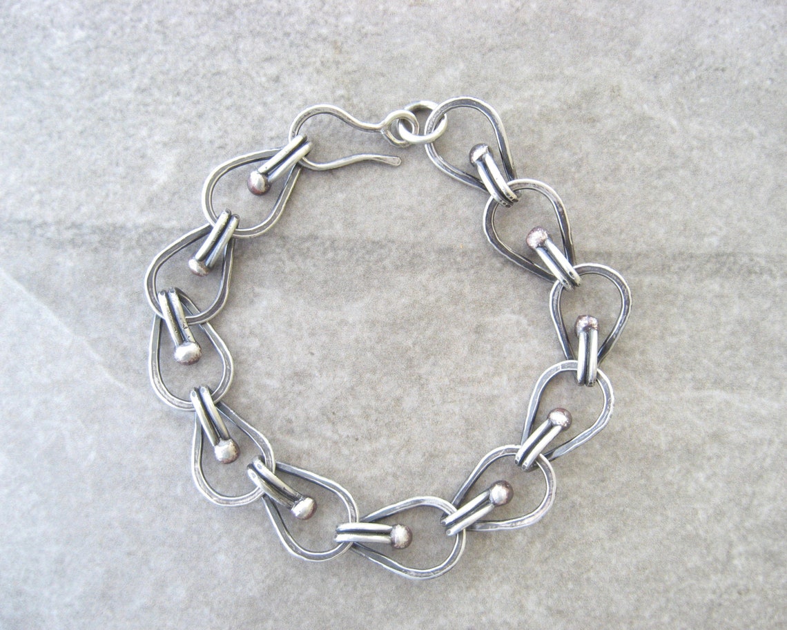 Fine Silver Bracelet Forged Silver Links Oxidized Silver - Etsy