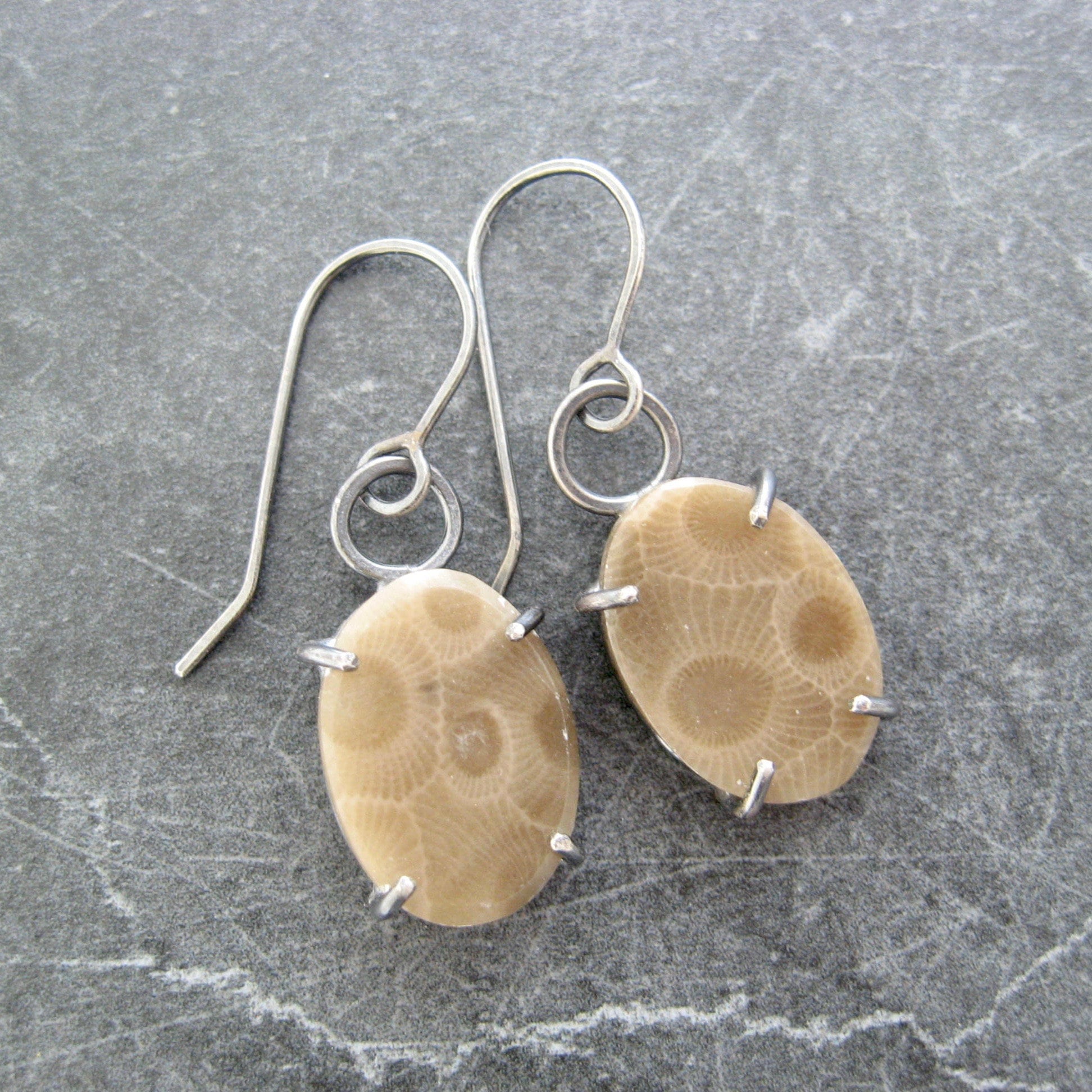 Fossil Earrings, Petoskey Stones, Metalwork Jewelry, Oxidized Silver ...