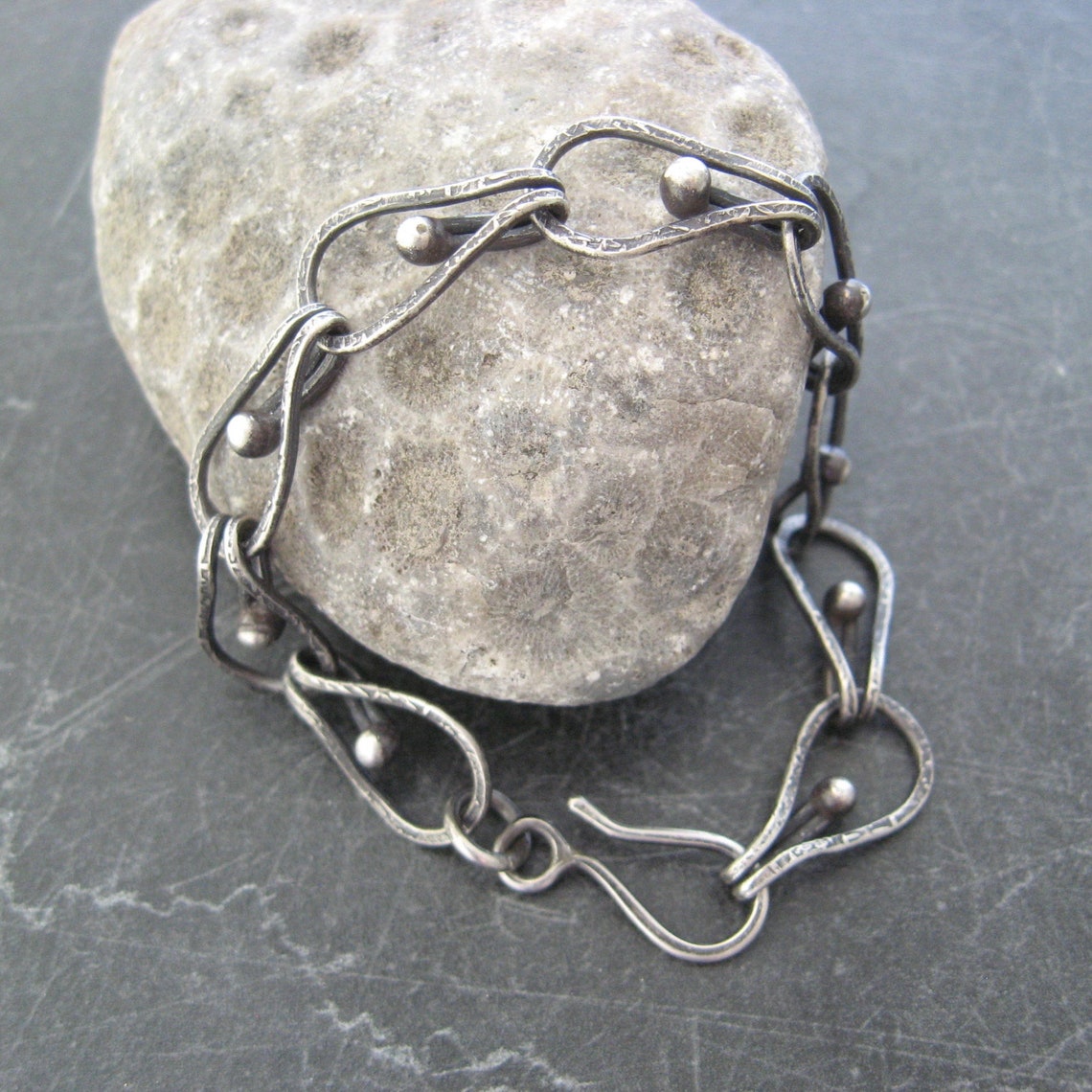 Fine Silver Bracelet Forged Silver Links Oxidized Silver - Etsy