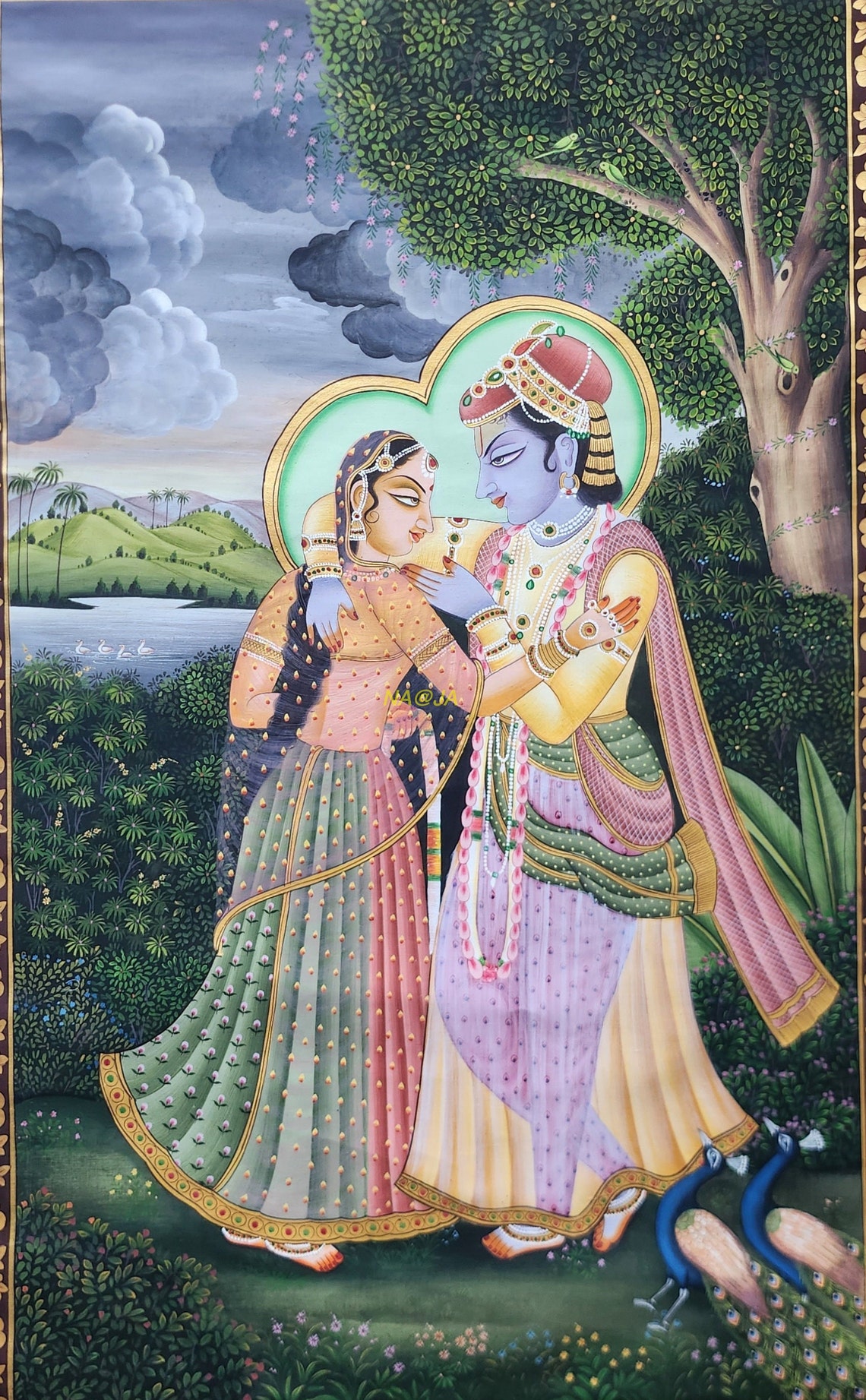 Radha Krishna Hand Painted on a Fabric - Hindu God - Love Painting ...