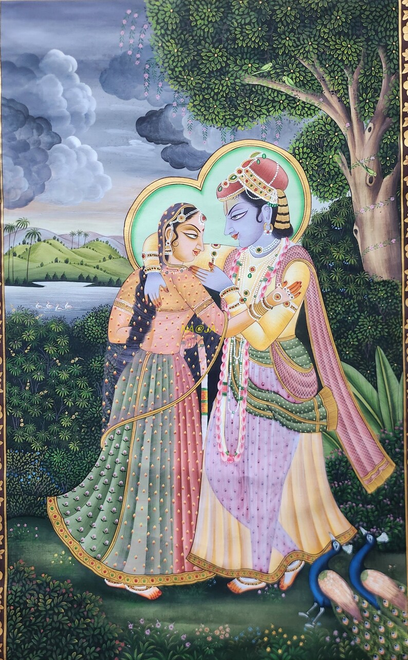 Radha Krishna Hand Painted on a Fabric - Hindu God - Love Painting ...