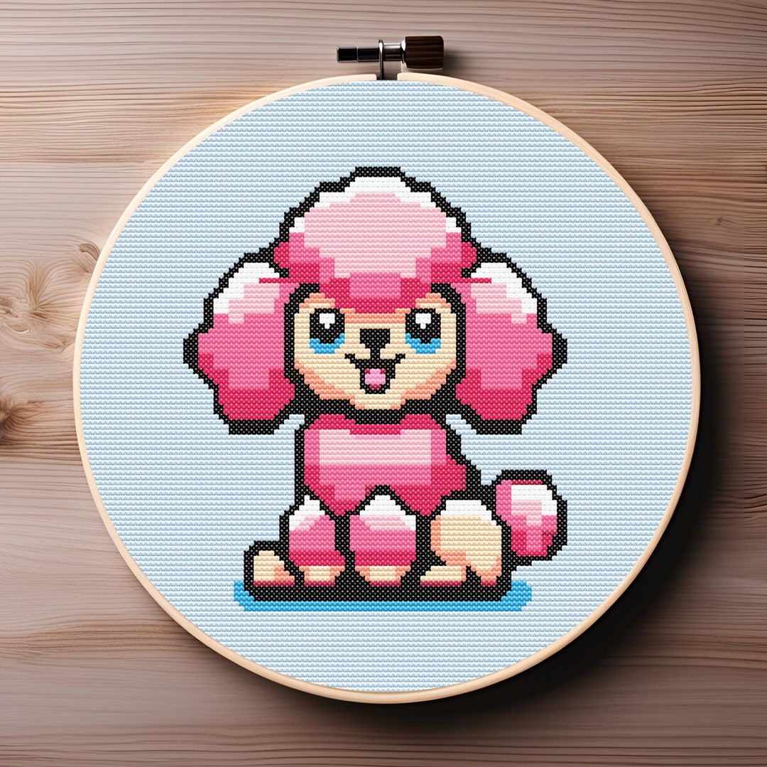 Pink Poodle Cross Stitch Pattern 100x100 Stitches Instant PDF Download ...