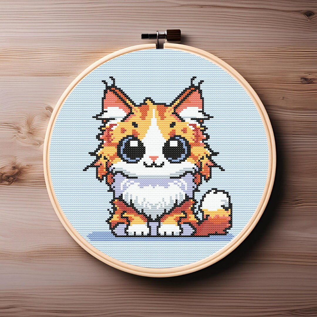 Maine Coon Cat Cross Stitch Pattern - 100x100 Stitches - Instant PDF ...