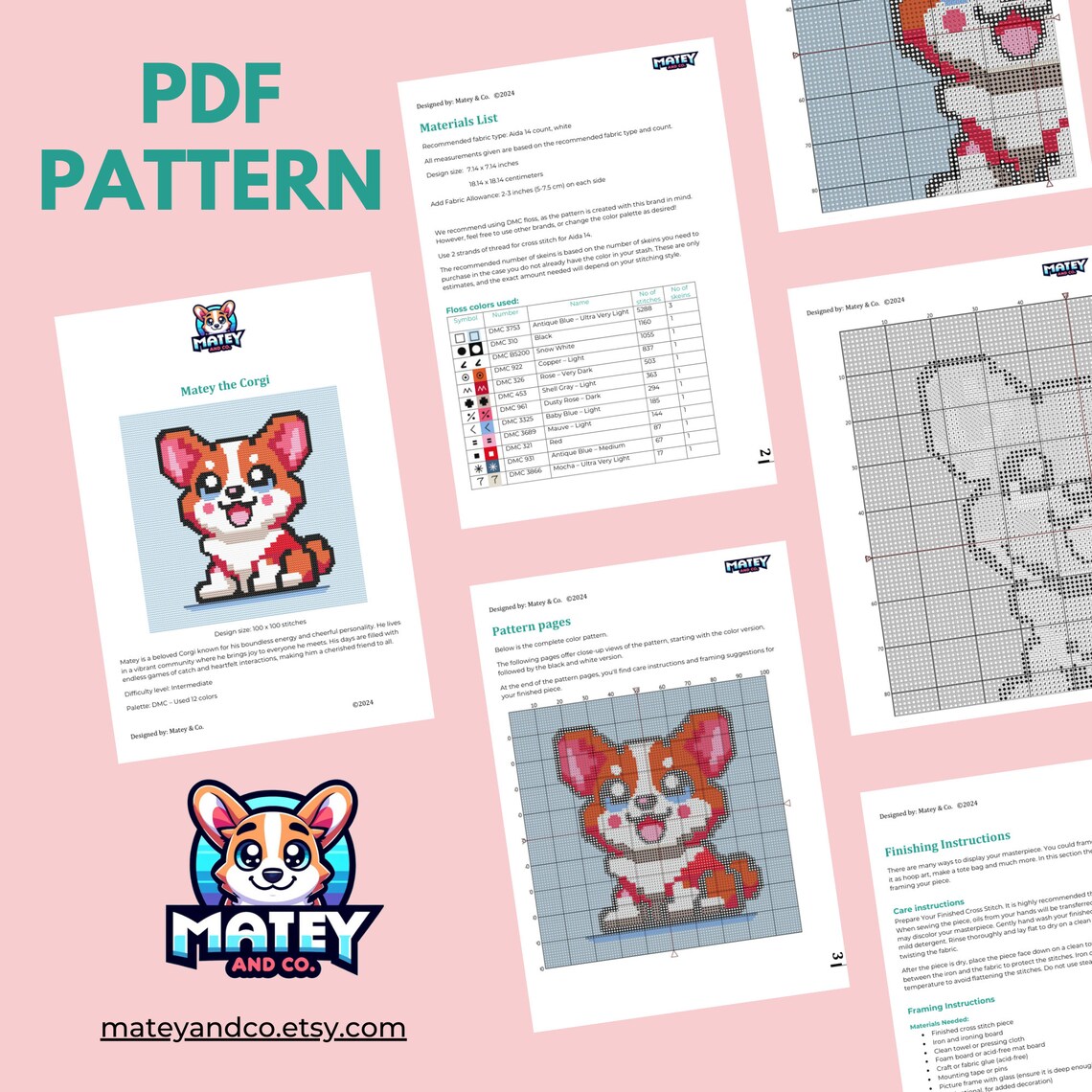 Papillon Cross Stitch Pattern 100x100 Stitches Instant Download PDF ...