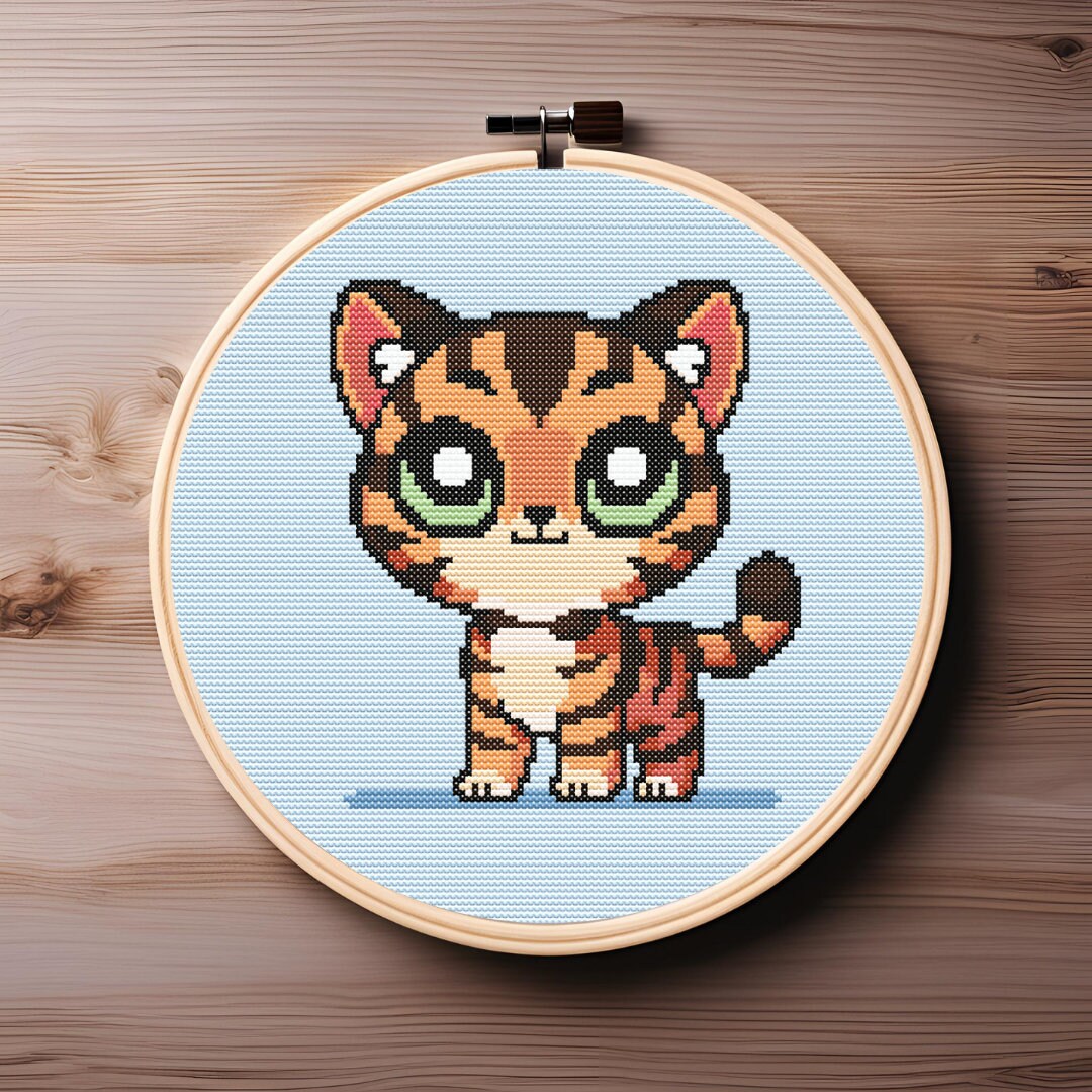 Toyger Cat Cross Stitch Pattern - 100x100 Stitches - Instant PDF ...