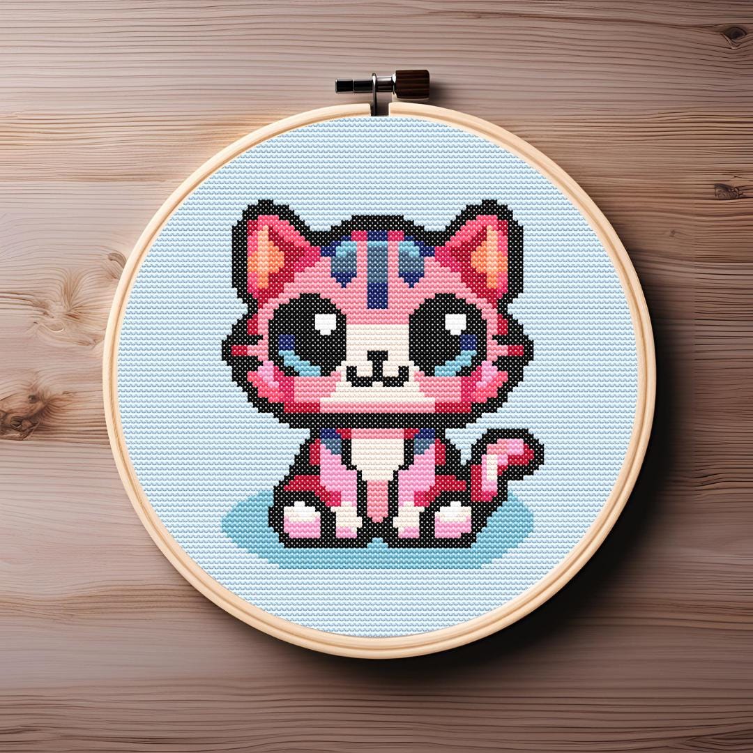 Cat Stitch Pattern - Pixel the Cat - 100x100 Stitches - Instant PDF ...