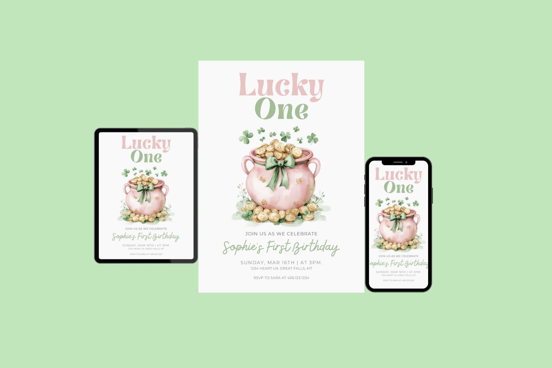 Editable Lucky One Birthday Invitation, 1st Birthday Invite, Lucky One ...