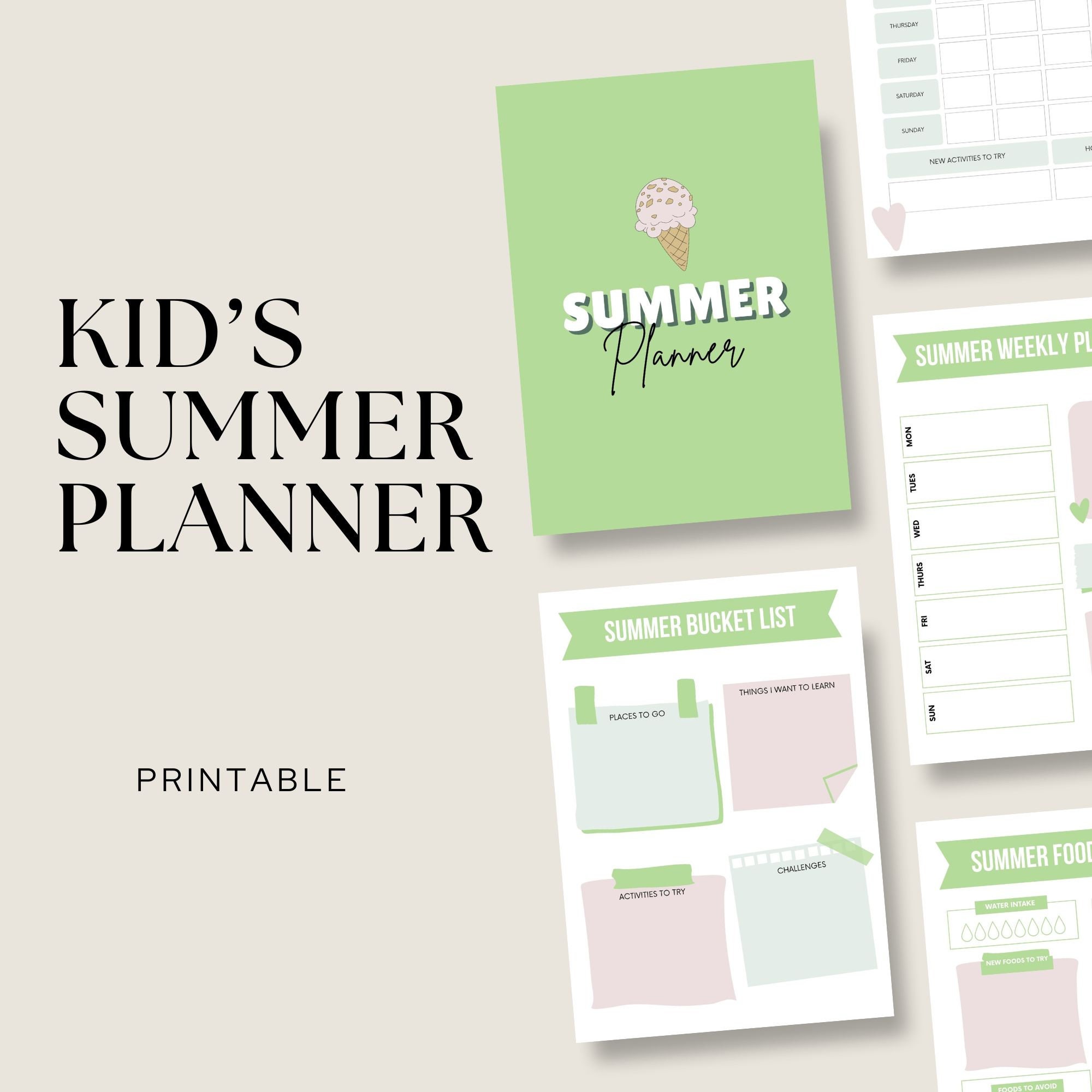 2024 Summer Planner for Kids: Printable Chore Chart, Bucket List ...