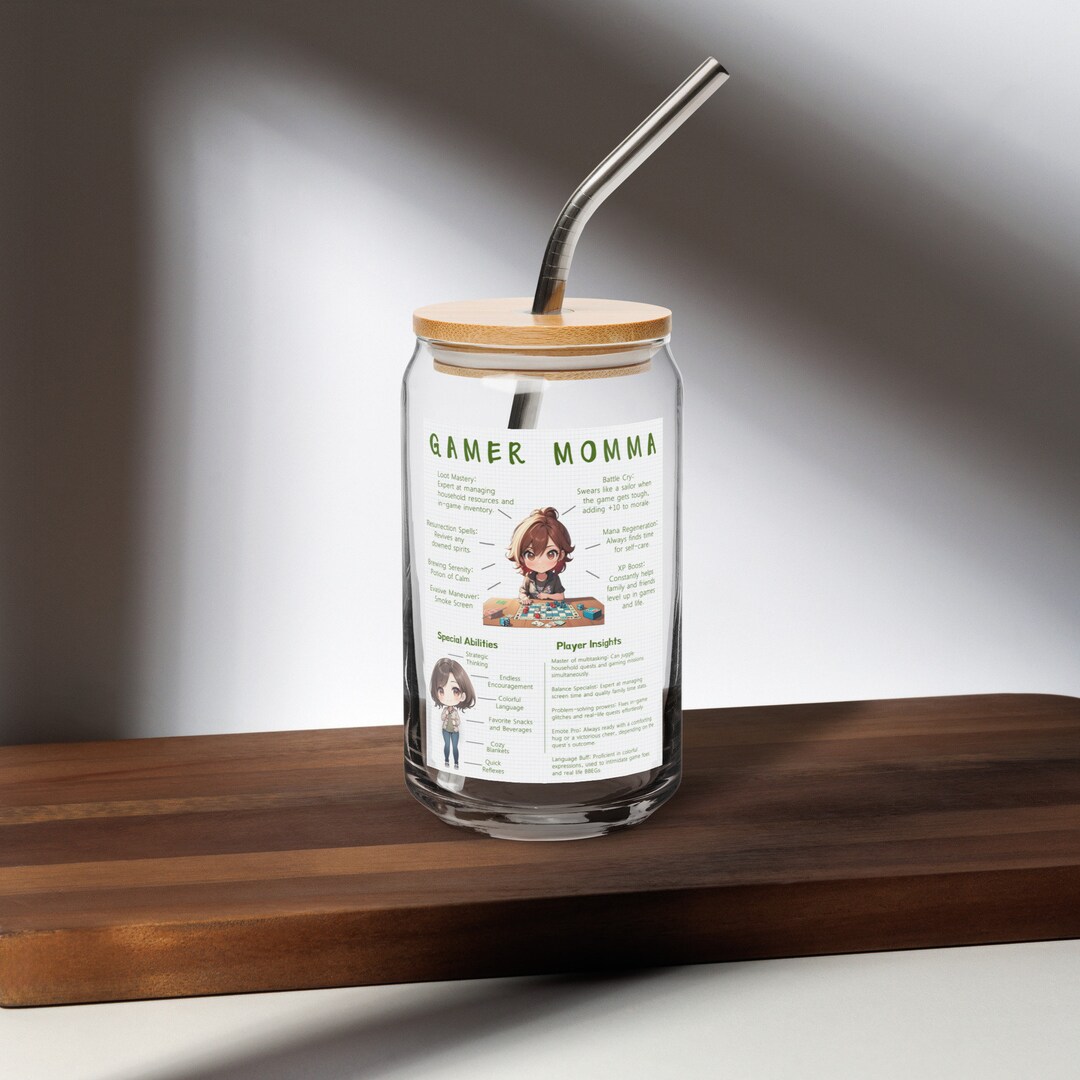 Gamer Momma Character Sheet Can Glass – 16oz Iced Coffee Cup With Lid ...