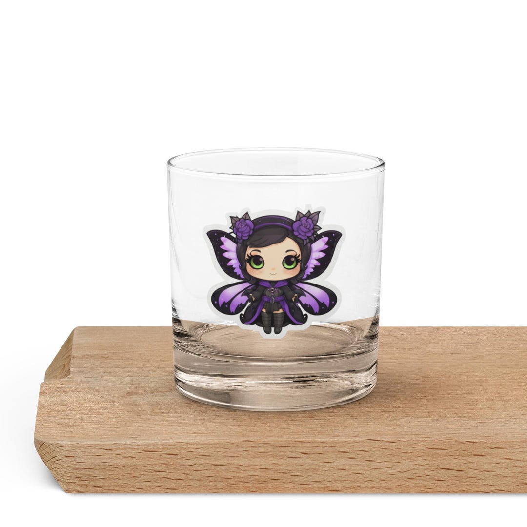 Butterfly Breanna Rocks Glass – Chibi Goth Fairy Whiskey Glass, 10.5oz ...