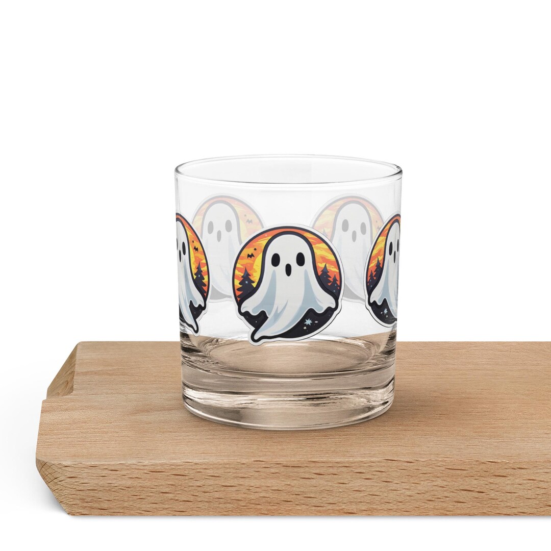 Sunrise Spooky Cute Ghost Whiskey Glass – 10.5oz Rocks Glass for ...