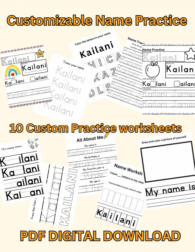 Customizable Name Practice Worksheets for Kids Leaning to Write. - Etsy