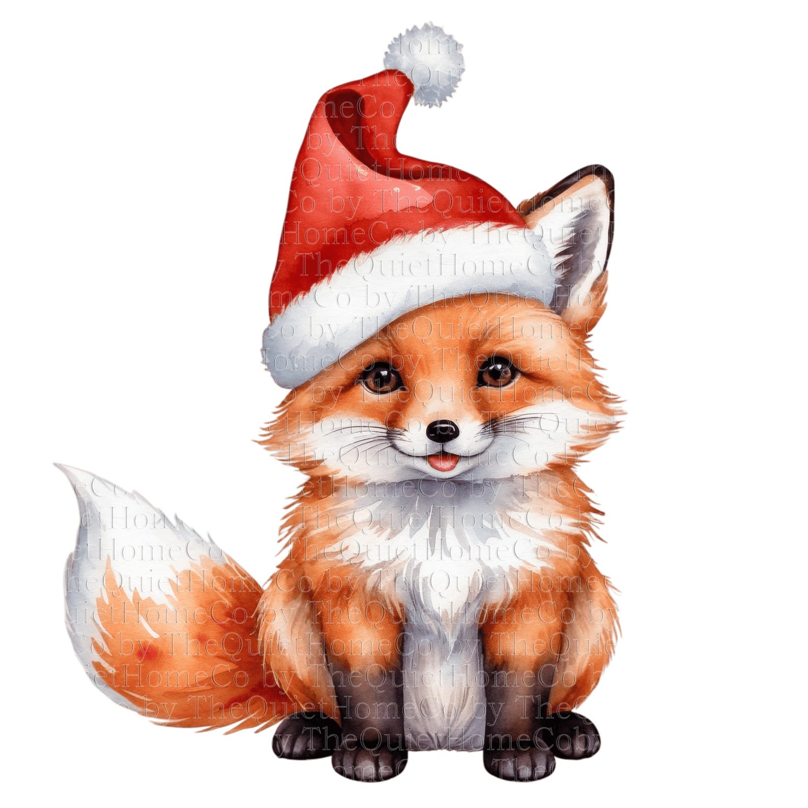 13 Christmas Fox Clipart PNG | Watercolor Santa Hat Fox Illustrations ...