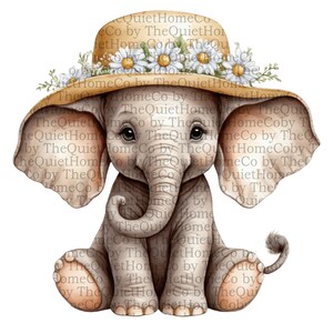 26 Cute Elephant Clipart Set PNG | Watercolor Baby Elephants in Floral ...