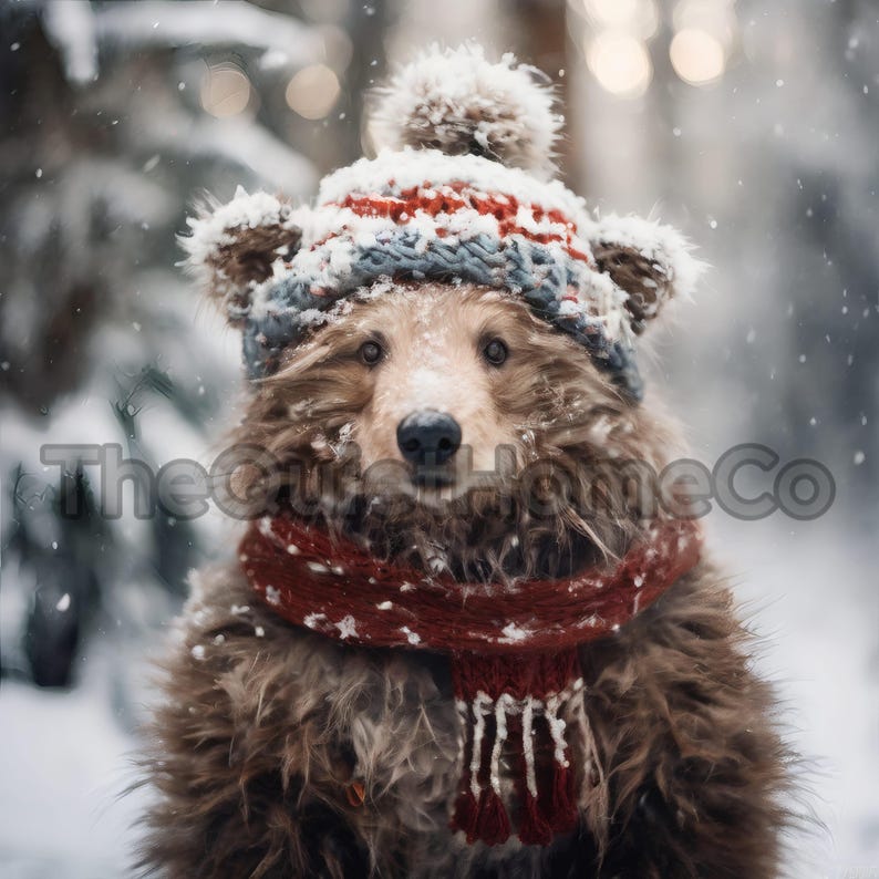 20 Cozy Winter Bear Clipart JPG Set | Watercolor Bears in Knit Hats ...