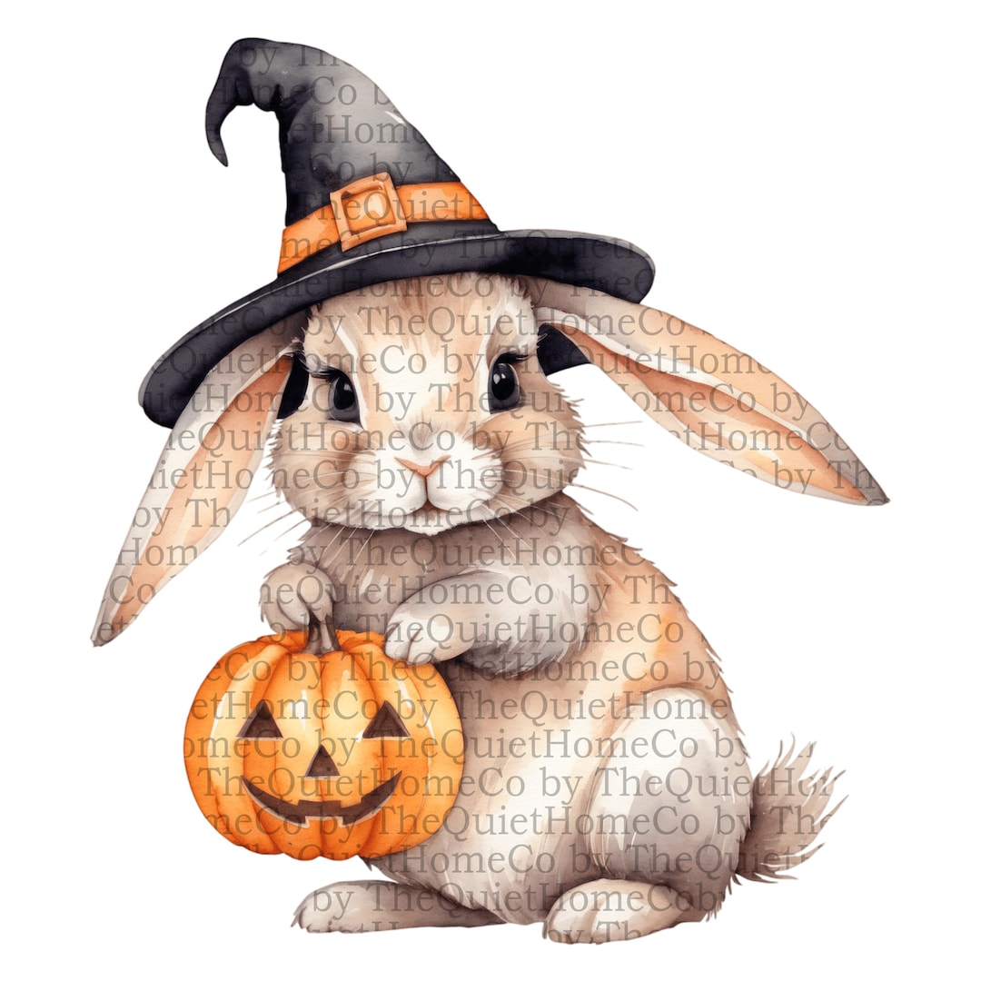 17 Halloween Bunny Clipart PNG | Watercolor Rabbits With Witch Hats and ...