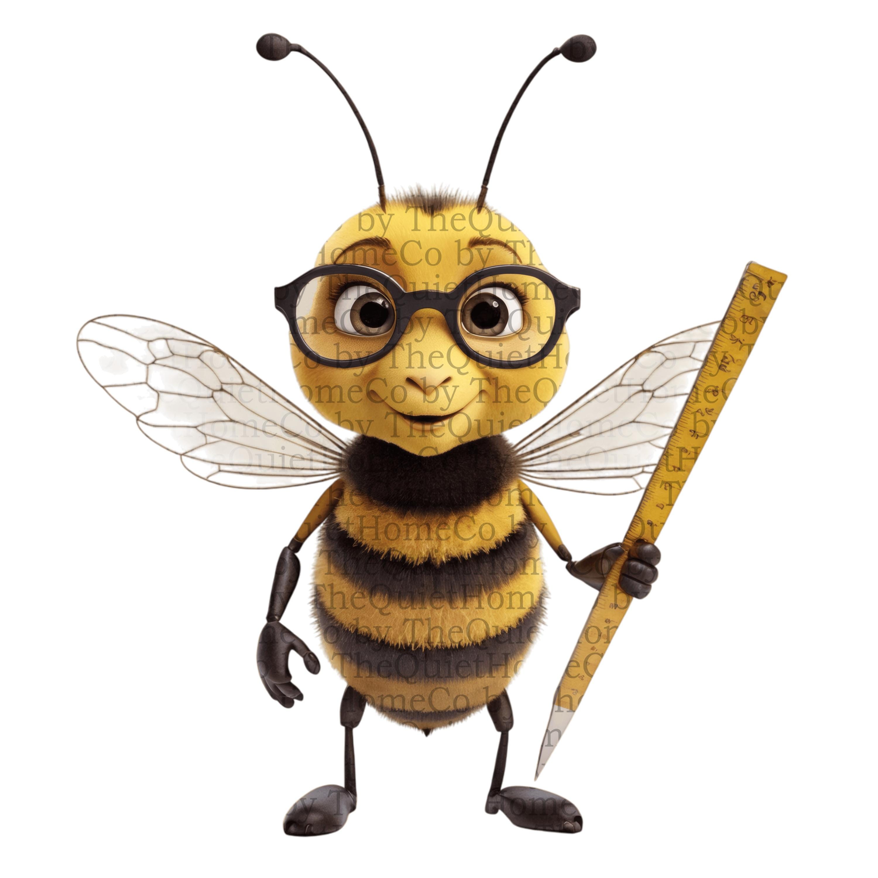 30 School Bee Clipart Set PNG | Cute Watercolor Bees With Pencils Books ...