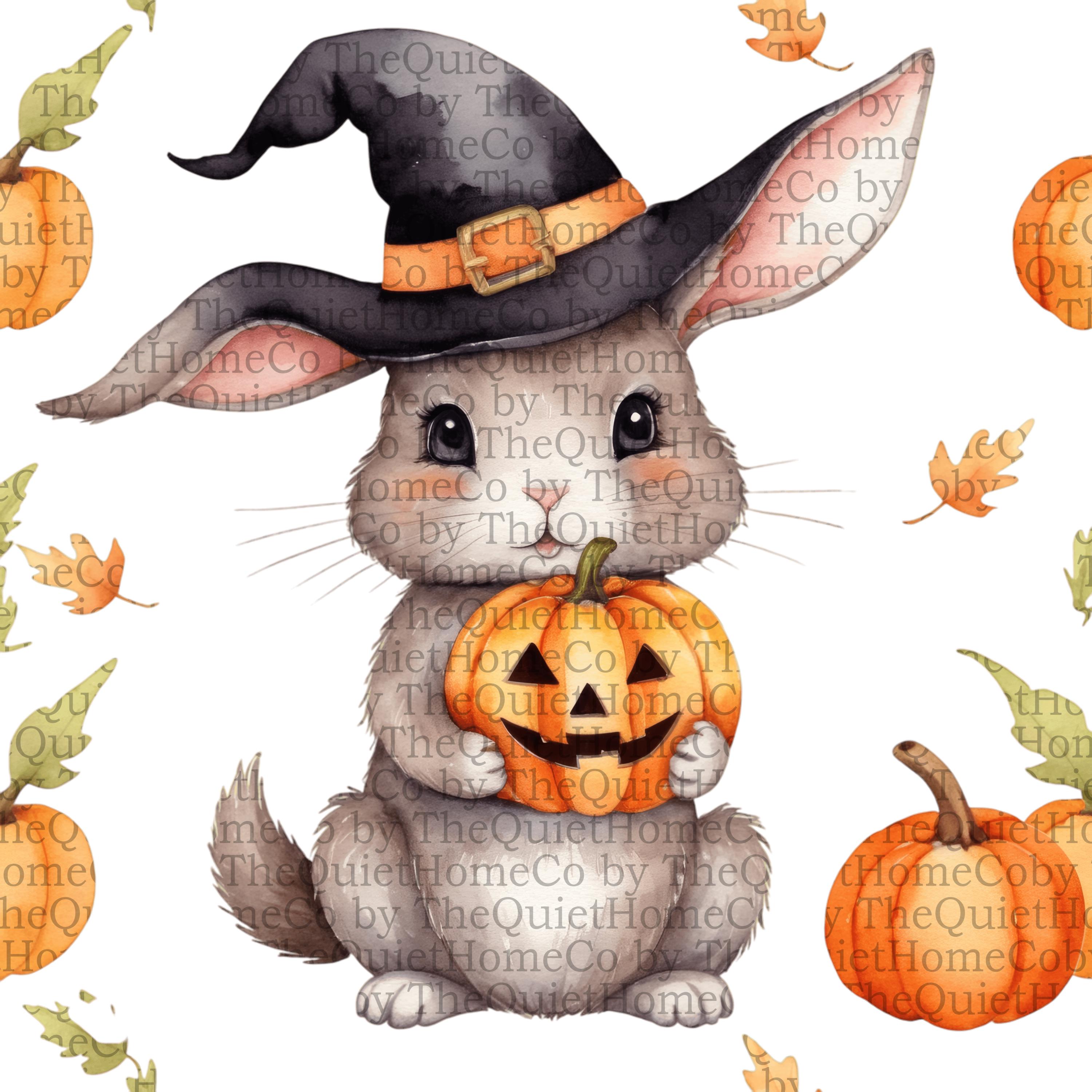 17 Halloween Bunny Clipart PNG | Watercolor Rabbits With Witch Hats and ...
