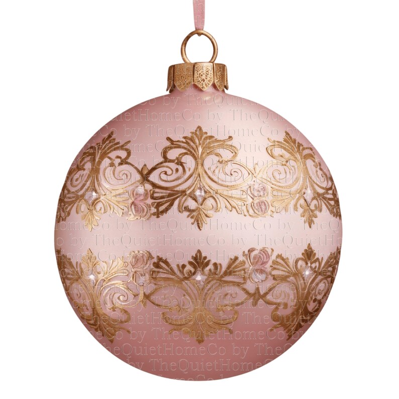Pink & Gold Christmas Ornament Clipart: Elegant Baubles (PNG Set ...
