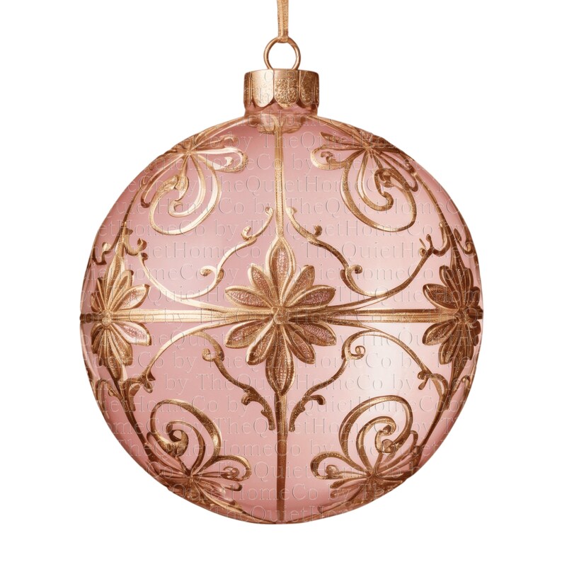 Pink & Gold Christmas Ornament Clipart: Elegant Baubles (PNG Set ...