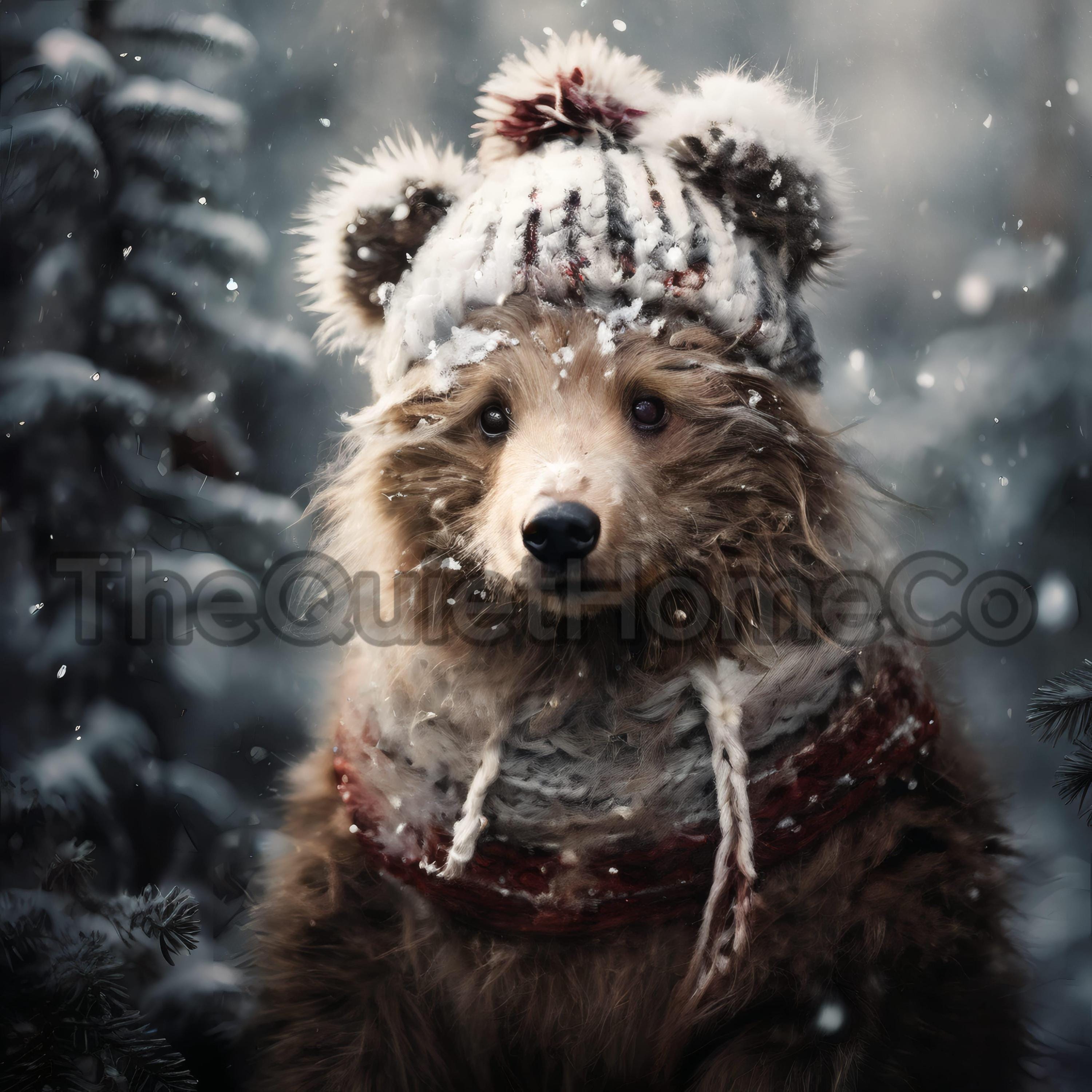 20 Cozy Winter Bear Clipart JPG Set | Watercolor Bears in Knit Hats ...