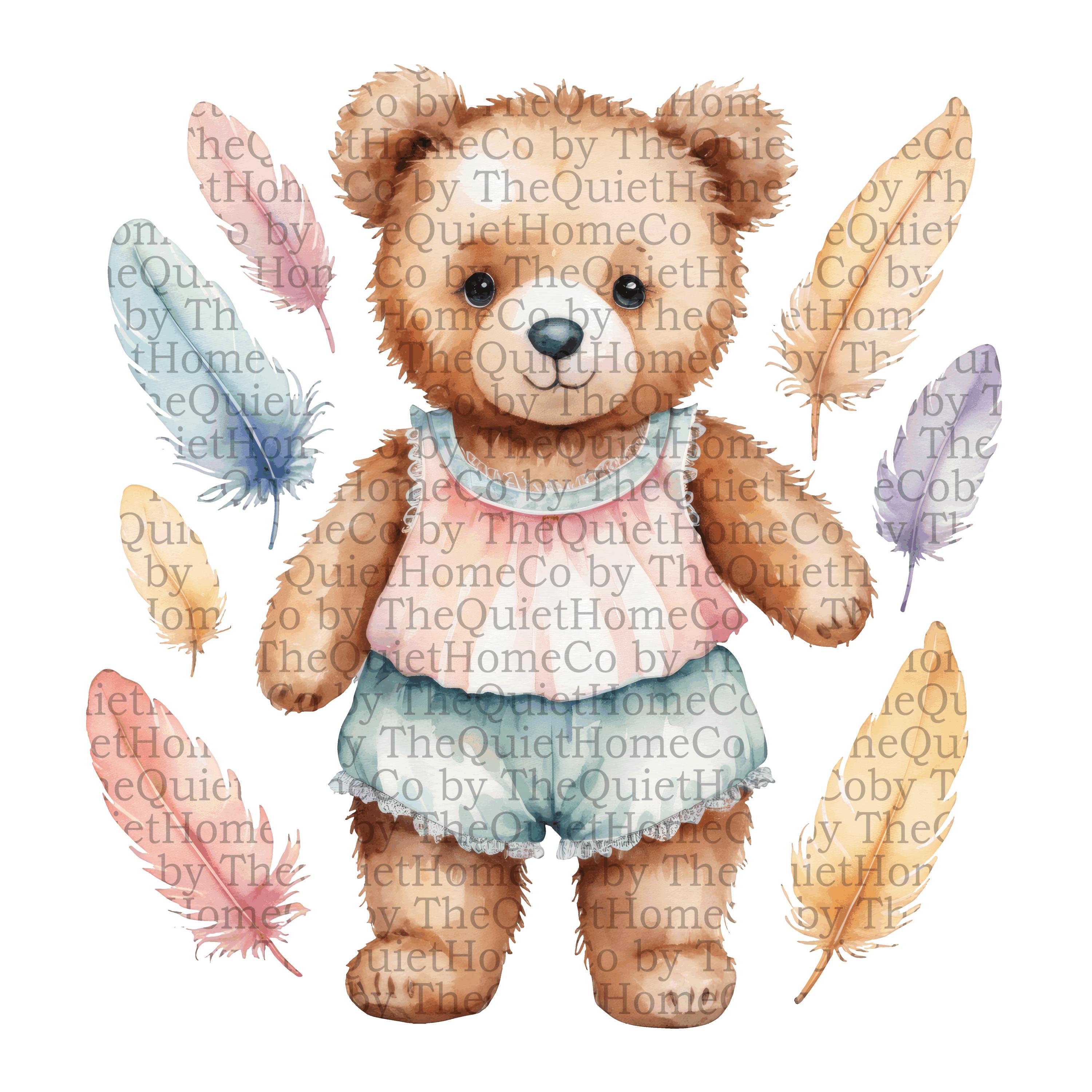 17 Watercolor Teddy Bear PNG Clipart | Cute Bears With Feathers & Wings ...
