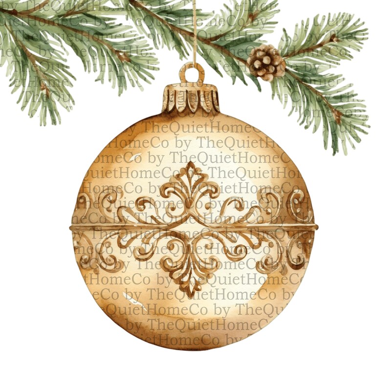 15 Gold Christmas Ornament Clipart Set | Watercolor Holiday Baubles ...
