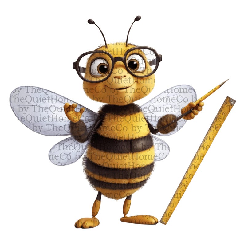 30 School Bee Clipart Set PNG | Cute Watercolor Bees With Pencils Books ...
