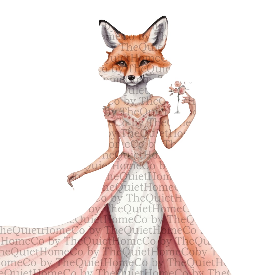 11 Lady Fox PNG Clipart Set | Watercolor Foxes in Vintage Dresses ...