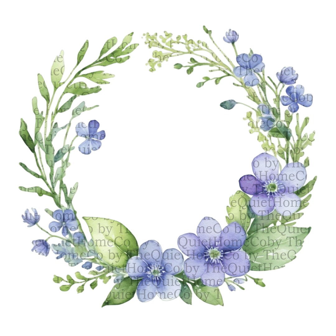 20 Blue Floral Wreath Clipart | Watercolor Flower PNG Bundle (digital ...