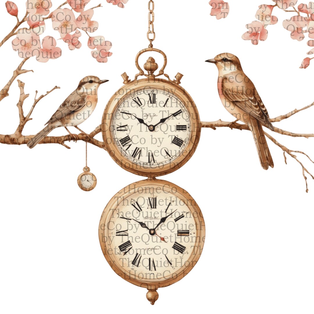 19 Vintage Bird Clock Clipart Bundle – Watercolor Birds Sitting on ...