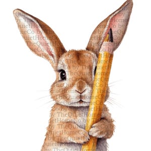 17 Watercolor Bunny Teacher Clipart Bundle | PNG Educational Rabbits ...