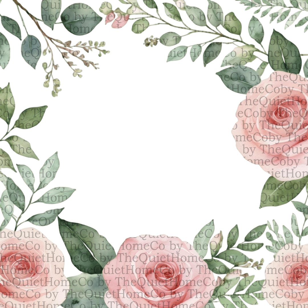 20 Watercolor Floral Frame Clipart | Rose & Greenery PNG (digital ...