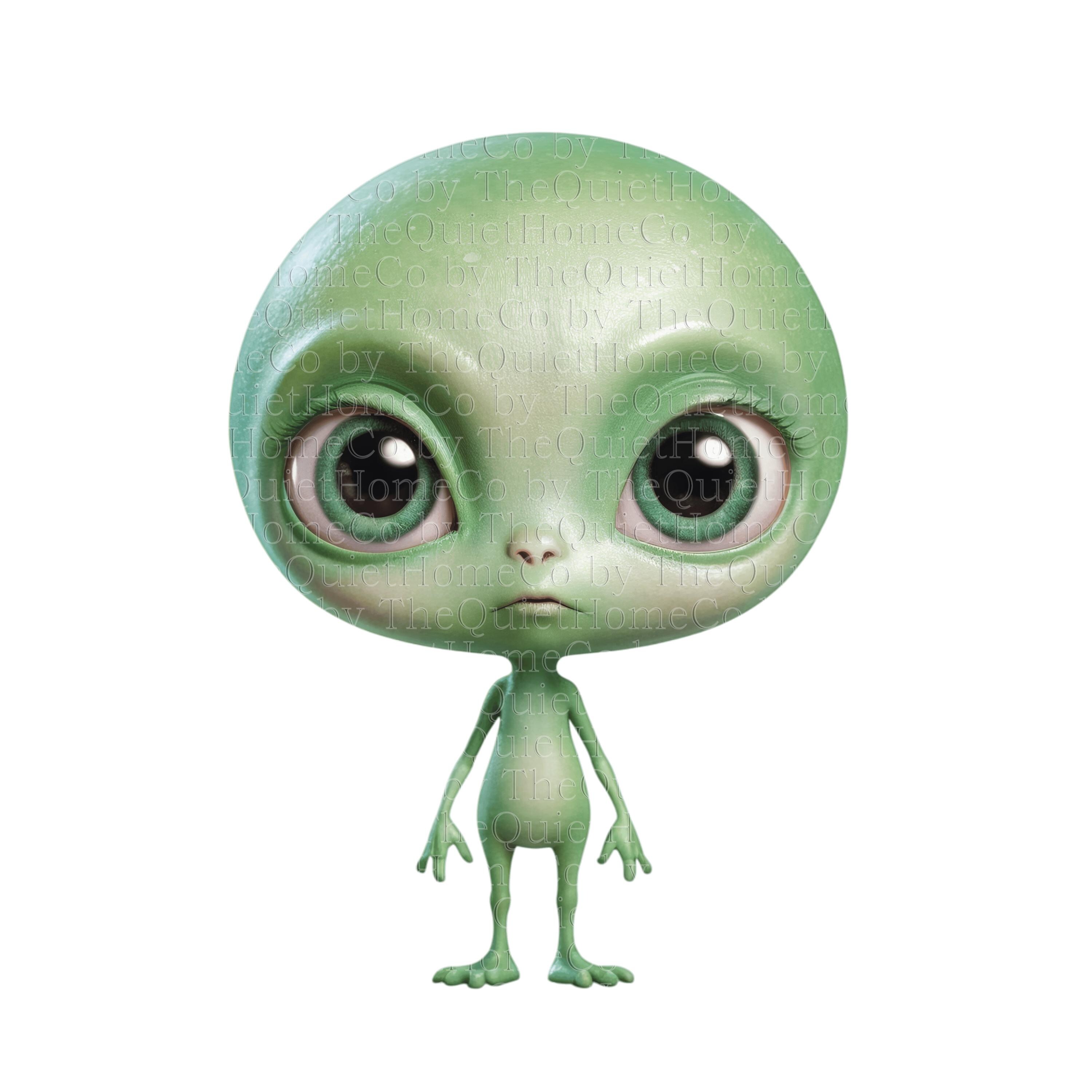 20 Cute Alien Clipart Set | Adorable Green Space Creature Pngs With ...